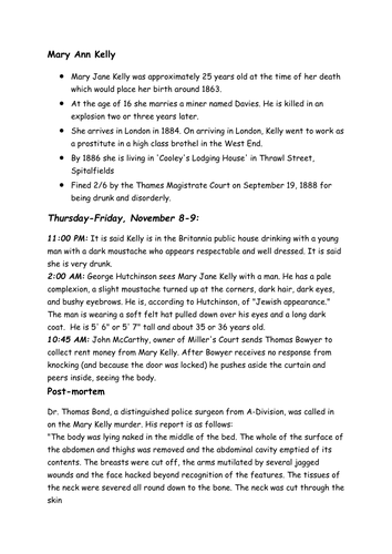 Jack The Ripper (A History Mystery) | Teaching Resources