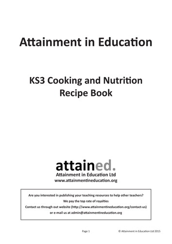 Key Stage 3 Cooking and Nutrition Recipe Book | Teaching Resources