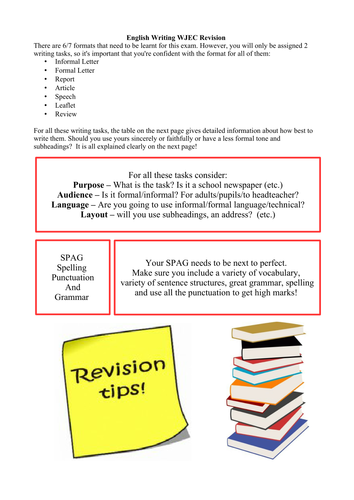 WJEC Writing Exam June 2016 Revision | Teaching Resources
