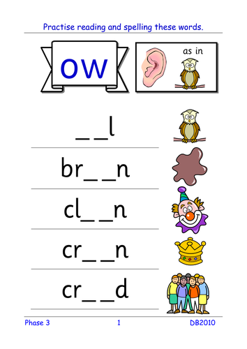 Phase 3: 'ow' sound [as in brown, allow]: table/group cards, activities and presentation ...