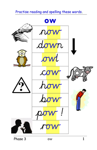 Phase 3: 'ow' sound [as in brown, allow]: table/group cards, activities and presentation ...