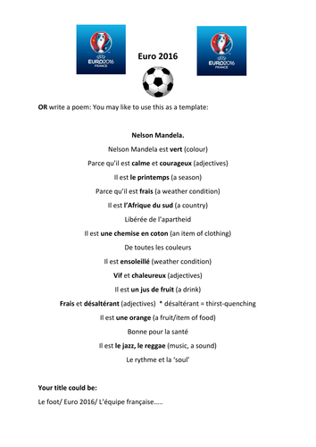 French Teaching Resources: Euro 2016 Football Lesson! by rachelburman ...