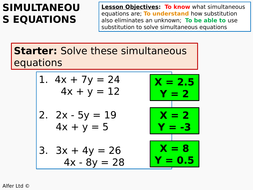 Algebra: Simultaneous Equations 2 - Substitution method (inc. new GCSE ...