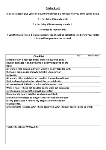KS4/5 Folder Audit Student / Teacher checklist | Teaching Resources