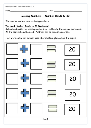 Cut/Paste Activities - Addition - Number Bonds/Equations - Activity ...