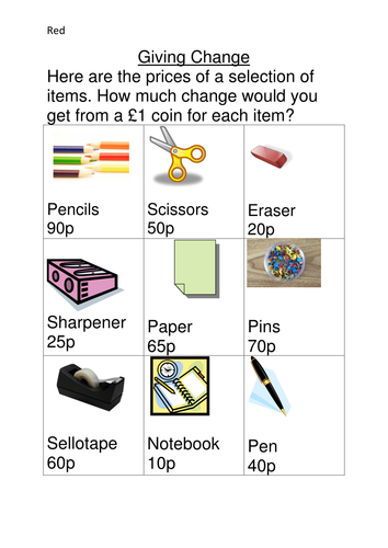 Calculate Change (Money) | Teaching Resources