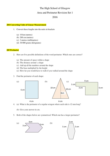 Area and Perimeter Revision | Teaching Resources