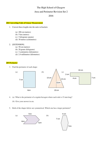Area and Perimeter Revision | Teaching Resources