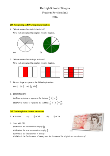 Fractions Revision #1 - simple fractions | Teaching Resources