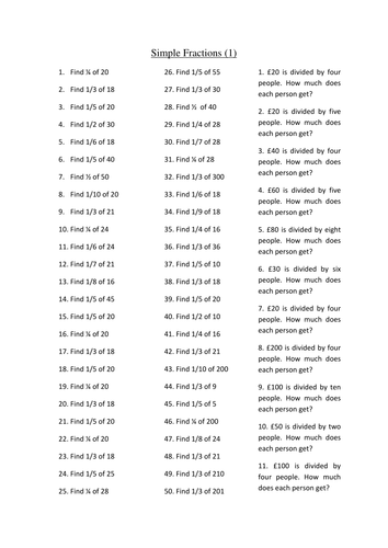 Fractions Revision #1 - simple fractions | Teaching Resources