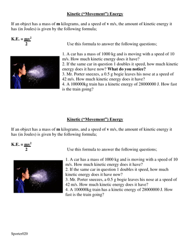 Kinetic and gravitational energy presentation and worksheets | Teaching ...
