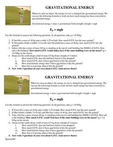 Kinetic and gravitational energy presentation and worksheets | Teaching ...