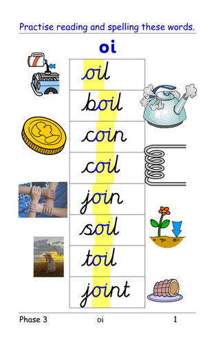 Phase 3: 'oi' sound [as in boil, avoid]: table/group cards, activities and power-point ...