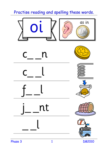 Phase 3: 'oi' sound [as in boil, avoid]: table/group cards, activities ...