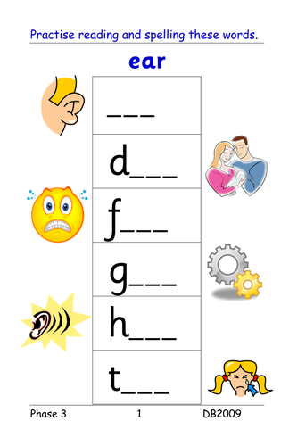 Phase 3: 'ear' grapheme [as in dear, appear]: table/group cards ...