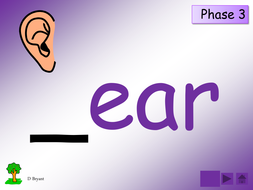 Phase 3: 'ear' grapheme [as in dear, appear]: table/group cards ...