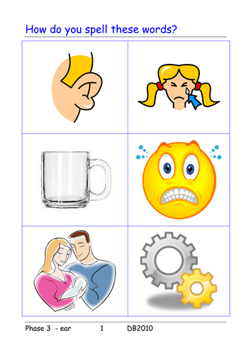 Phase 3: 'ear' grapheme [as in dear, appear]: table/group cards ...