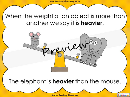 Comparing Weight - Year 1 - PowerPoint presentation and worksheets ...