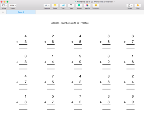 Addition Numbers up to 20 Worksheet Generator - Singapore Math ...