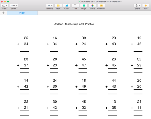 Addition Numbers up to 99 Worksheet Generator - Singapore Math ...