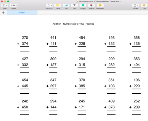 Addition Numbers up to 1000 Worksheet Generator - Singapore Math ...