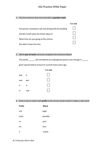 KS2 Practice SPAG Paper | Teaching Resources