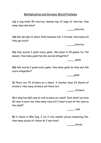 Division Word Problems Worksheet For Class 4 Division Word Problems Worksheet For Class 4