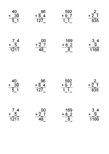 Missing Numbers Column Addition | Teaching Resources Missing Numbers Column Addition | Teaching Resources