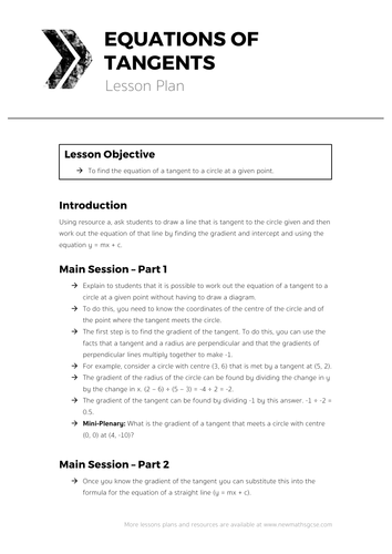 Equations of Tangents - Complete Lesson | Teaching Resources