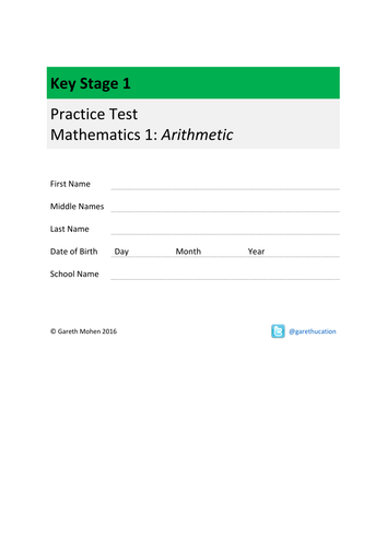 KS1 New 2016 SATS-Style Mathematics 1 - Arithmetic test (Year 2 ...