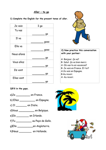 Simple introductory worksheet for the present tense of aller | Teaching ...