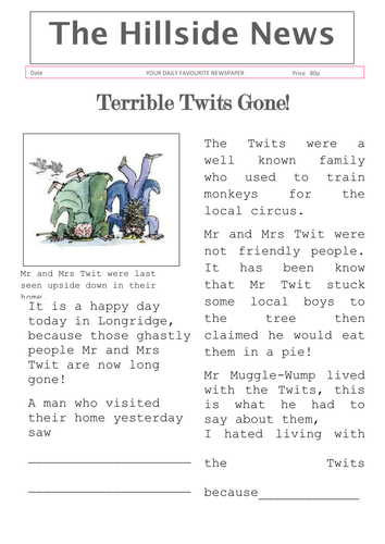 The Twits Newspaper Article | Teaching Resources