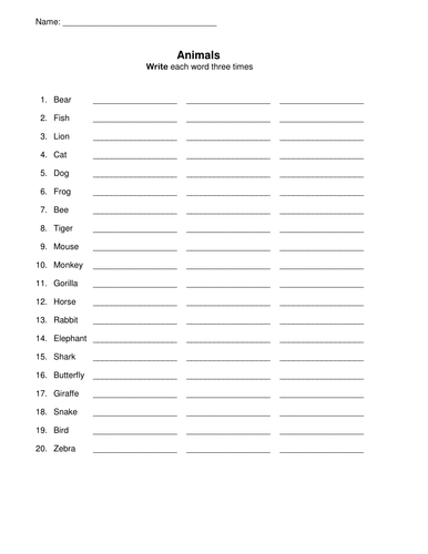 Animals spelling worksheet | Teaching Resources