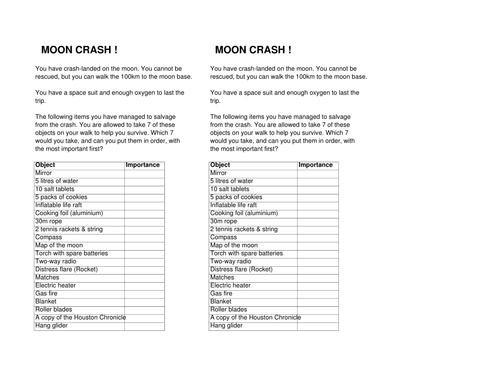 The Moon - "Moon crash" research activity. | Teaching Resources