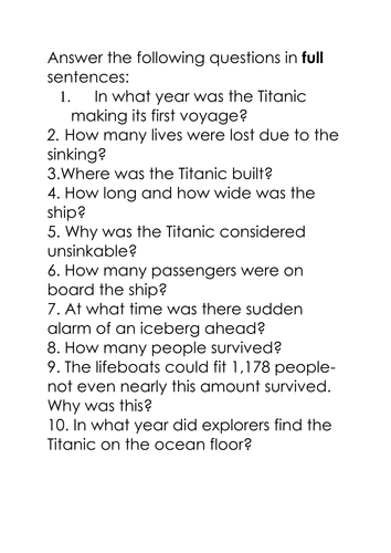 Titanic and cruise ships creative writing SOW | Teaching Resources