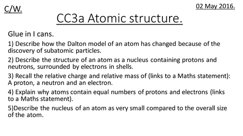 Edexcel Atomic structure New spec CC3a | Teaching Resources