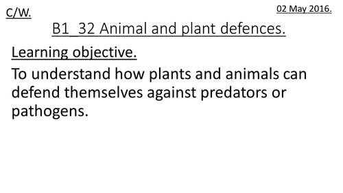 B1.32 Animal and plant defences | Teaching Resources