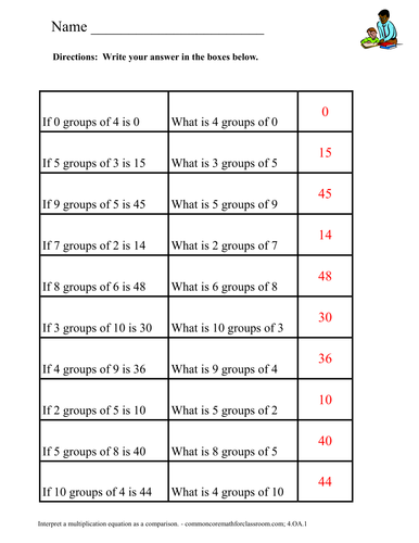 Multiplication Equations and Comparisons - 4.OA.1 | Teaching Resources
