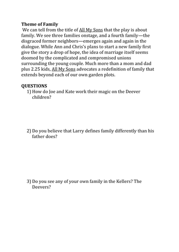 All My Sons Arthur Miller Theme of Family | Teaching Resources