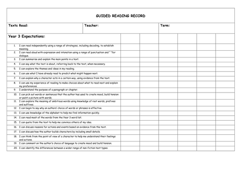 Guided Reading Record | Teaching Resources
