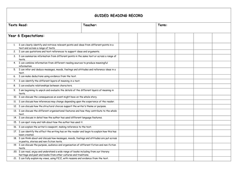 Guided Reading Record | Teaching Resources