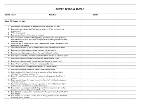 Guided Reading Record | Teaching Resources
