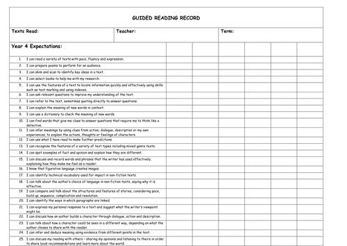 Guided Reading Record | Teaching Resources