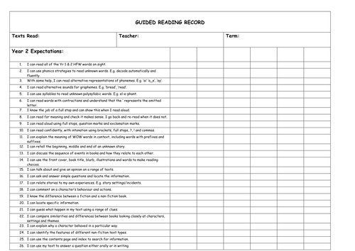 Guided Reading Record | Teaching Resources
