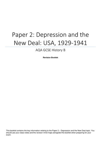 AQA GCSE History - Paper 2 - Depression and the New Deal - Revision ...