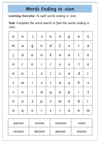 sion suffix - Worksheets | Teaching Resources