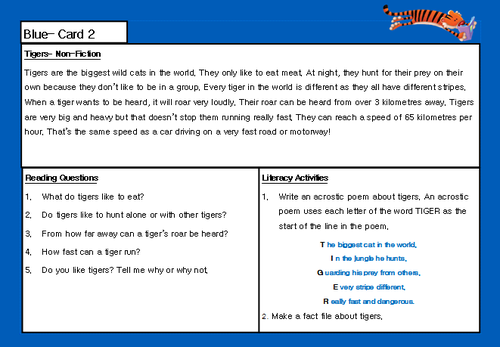 Tiger Reading- Full Scheme- comprehension and literacy task cards for ...