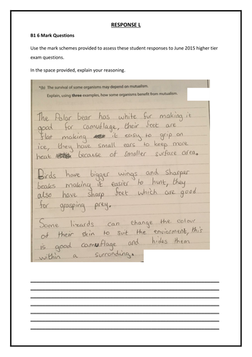 Edexcel Science - Student response to 6 mark questions | Teaching Resources