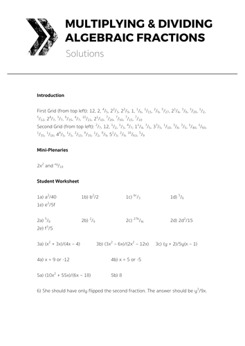 Multiplying & Dividing Algebraic Fractions - Complete Lesson | Teaching ...