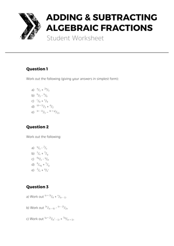 Adding & Subtracting Algebraic Fractions - Complete Lesson | Teaching ...